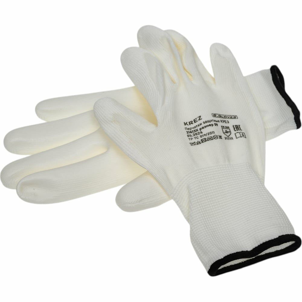 Нейлоновые перчатки с полиуретановым покрытием S.GLOVES KREZ белые, 09 размер 31613-09 — фото 1
