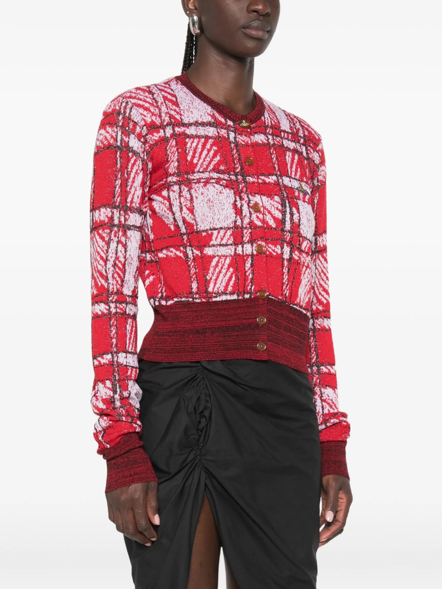 Кардиган Vivienne Westwood Scribble Check buttoned cardigan, размер 40, красный — фото 1