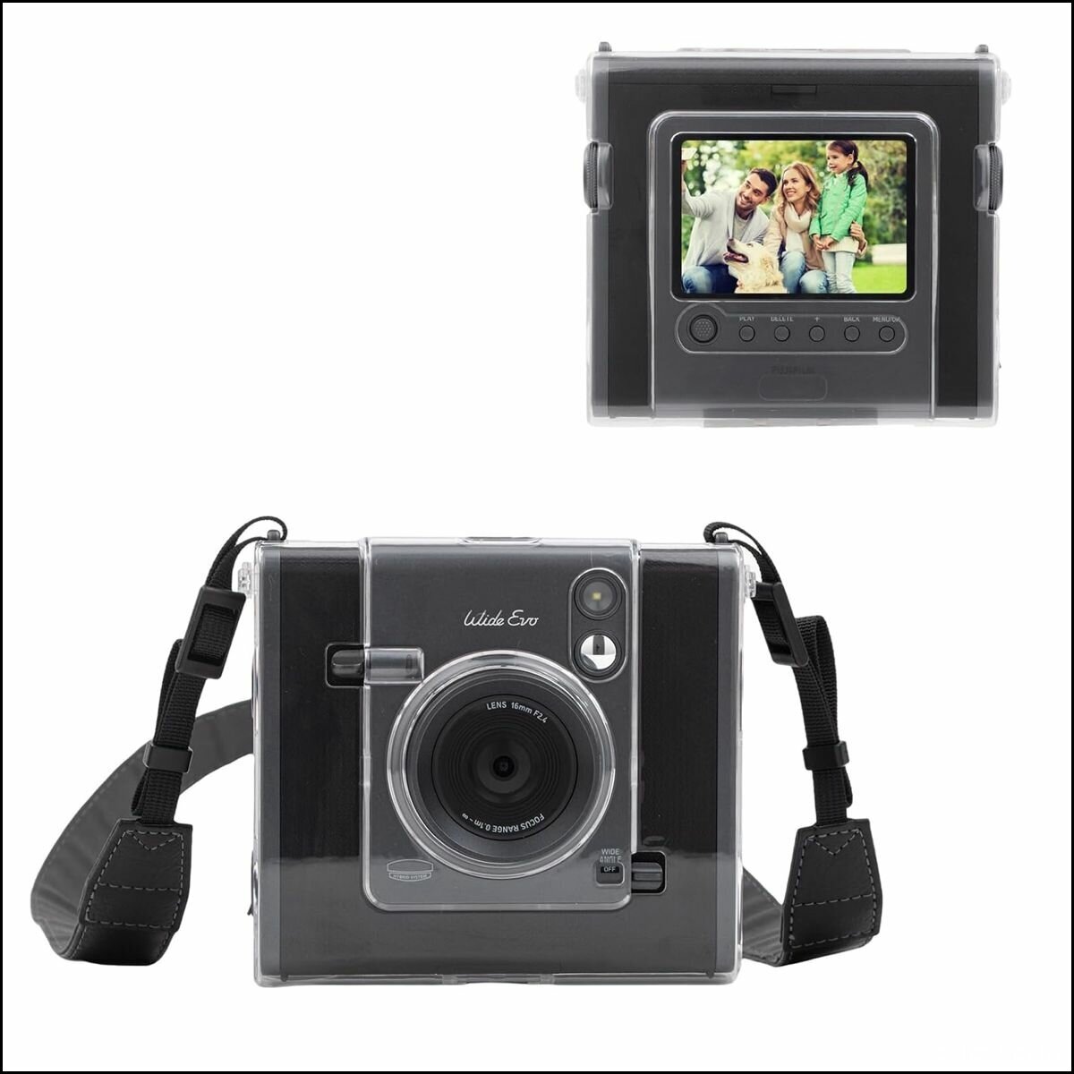 Прозрачный кейс с ремнём для фотоаппарата Fujifilm Instax WIDE Evo, пластик