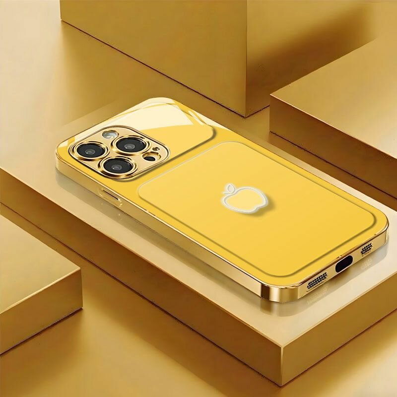 IPhone 16 Золотистый гальванический чехол из закаленного стекла, утонченный лаконичный дизайн