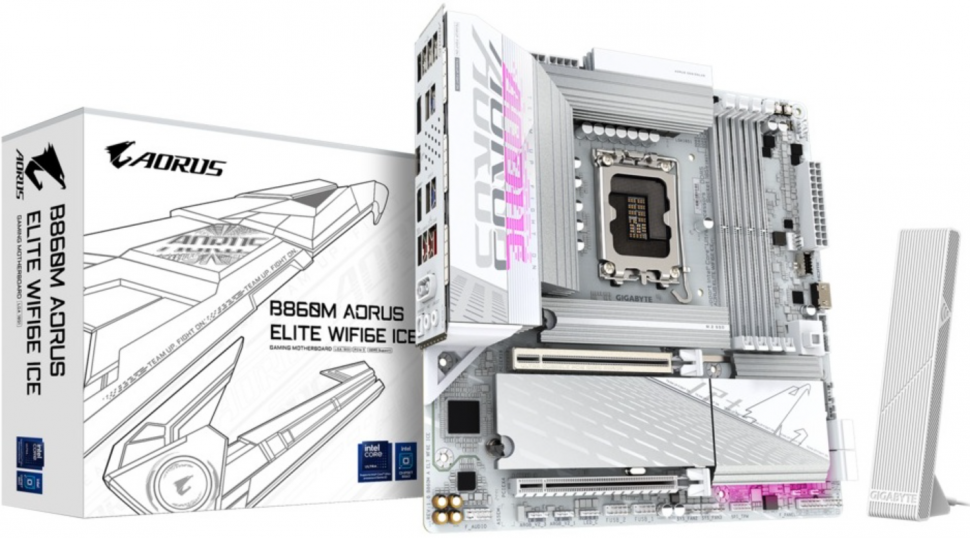 Материнская плата Gigabyte B860M AORUS ELITE WIFI6E ICE (LGA1851, mATX)