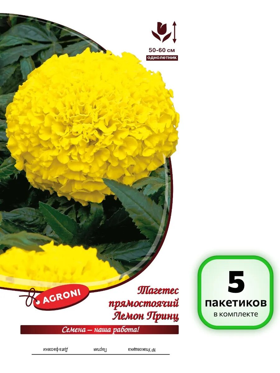 (5 шт.) - Семена Тагетес прямостоячий Лемон Принц (0,3г)