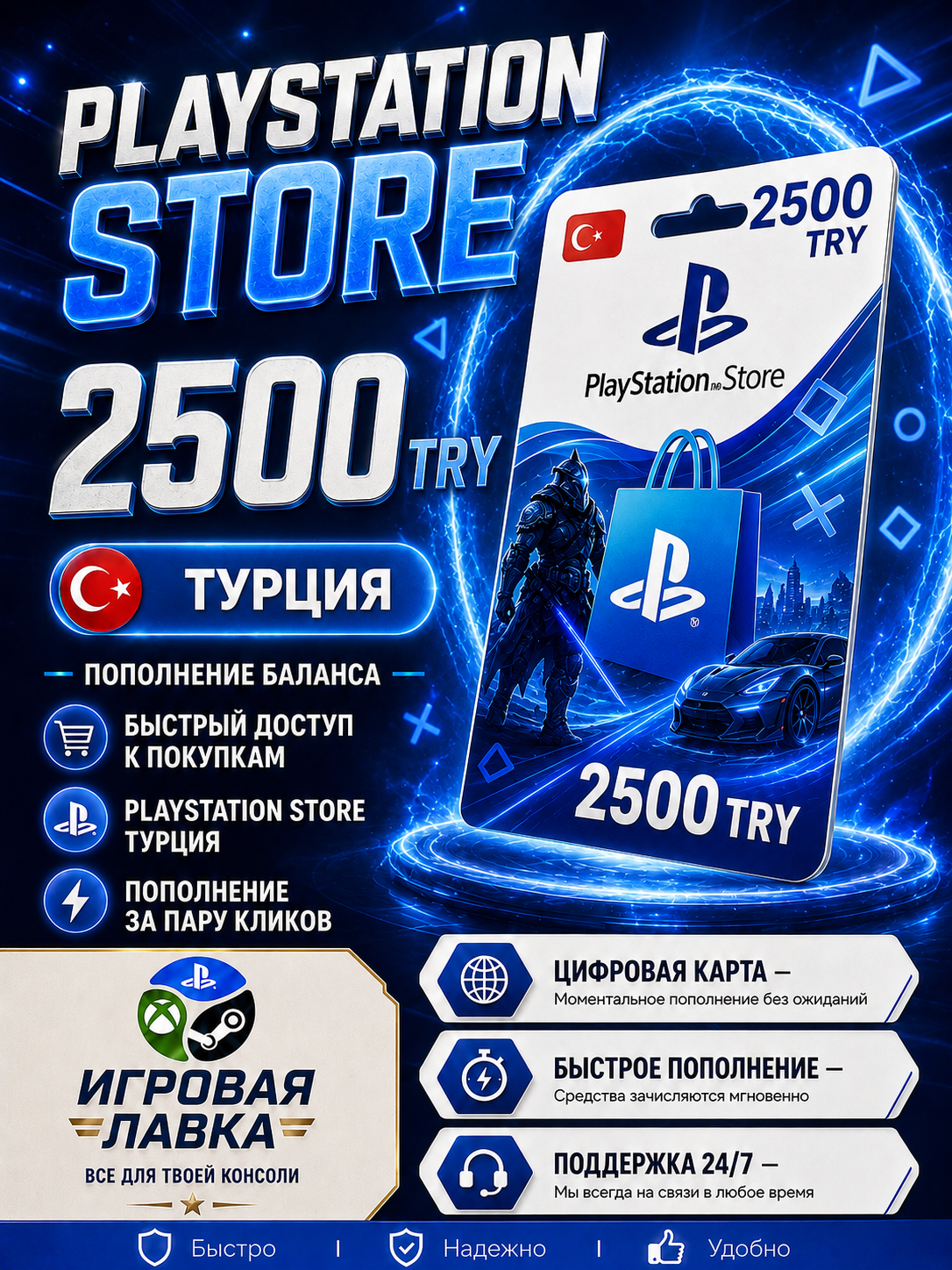 Карта пополнения PlayStation Store 2500 TRY Турция | Цифровой код