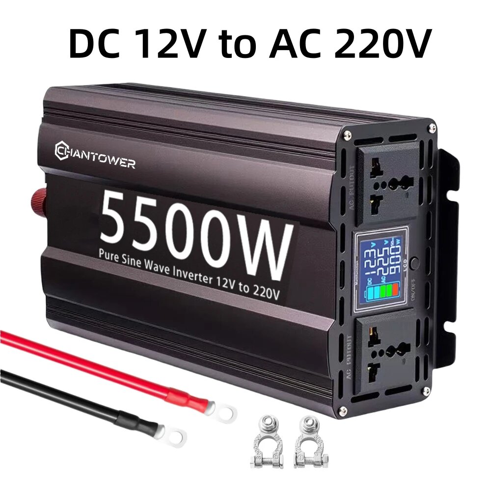 Инвертор с чистой синусоидальной формой сигнала DC 12v/24v в AC 110v/220v 5500W 5000W 4400/4000W 3000W 2000W Преобразователь напряжения Автомобильный солнечный инвертор