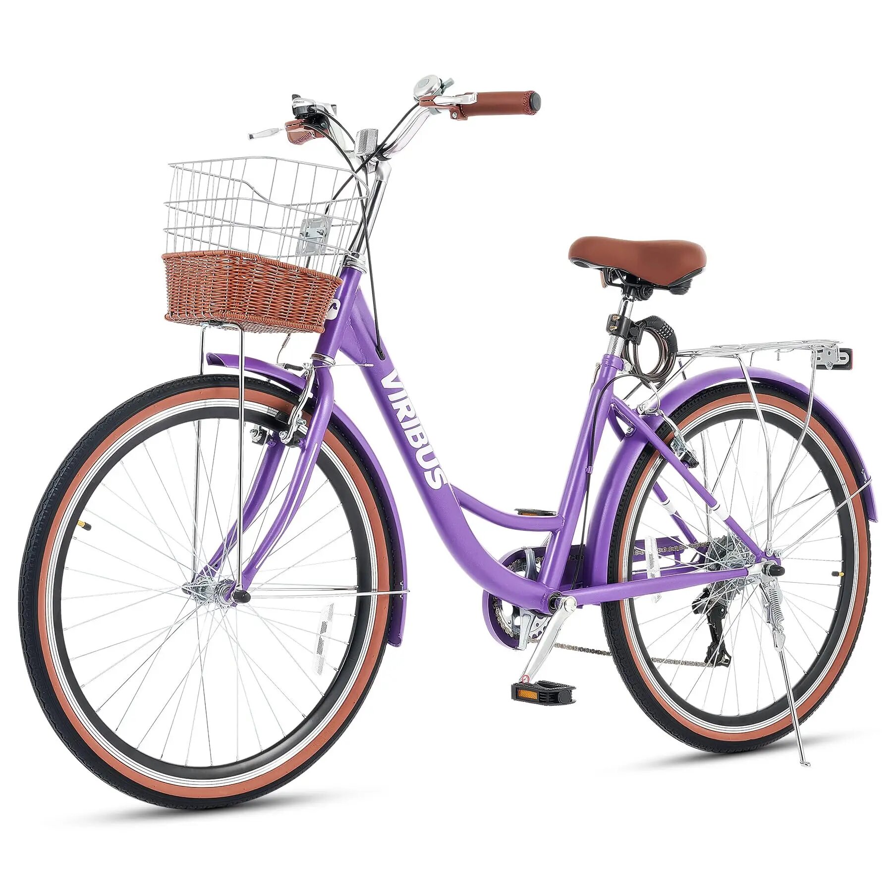 Велосипед VIRIBUS для женщин Cruiser, велосипед Beach Cruiser для женщин 7 скоростей, женский велосипед 26 дюймов с плетёным корзином, городской коммутер