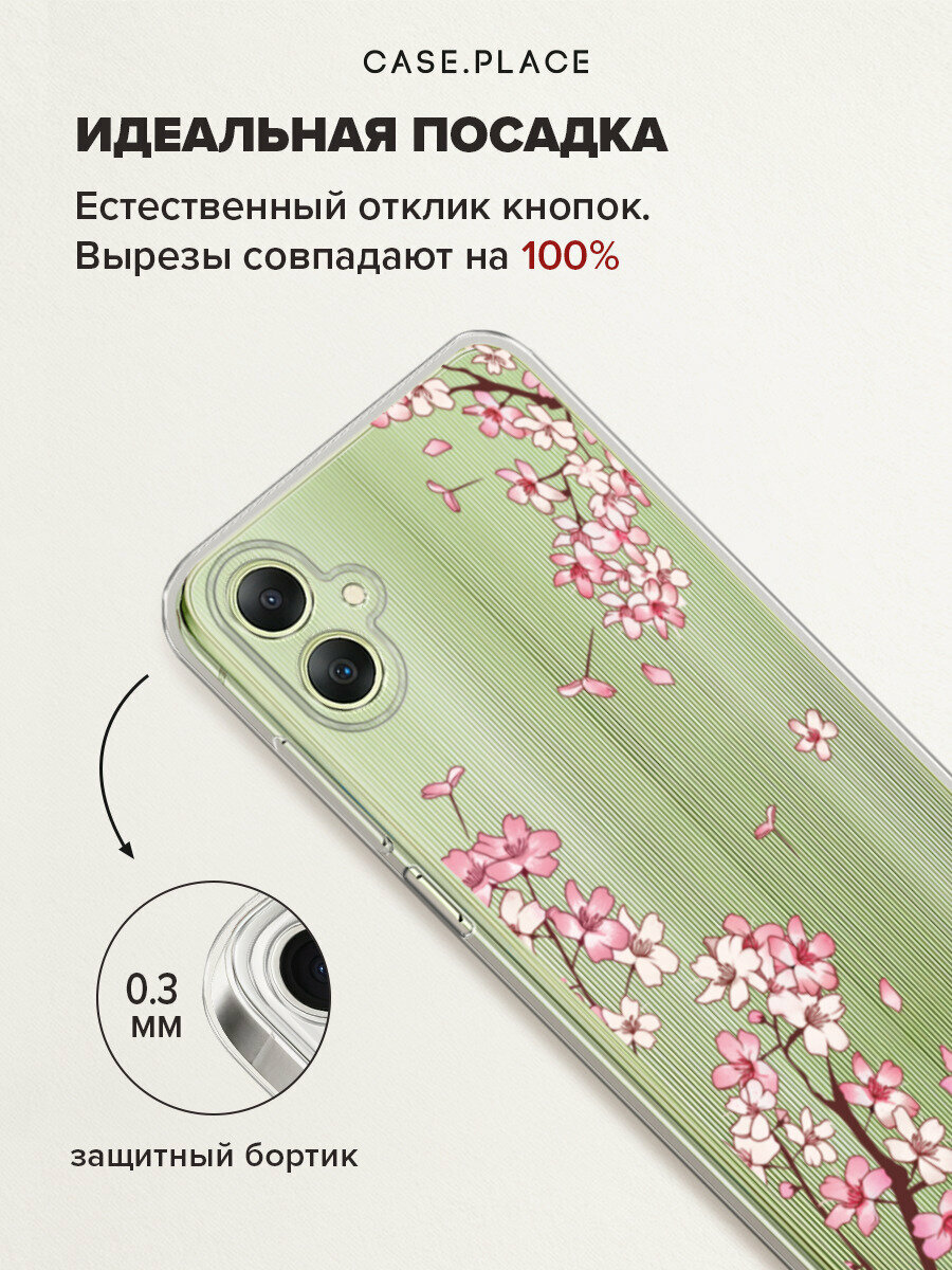Чехол на Samsung Galaxy A06 / Самсунг Галакси А06 с принтом "Ветви сакуры 1", прозрачный — фото 1