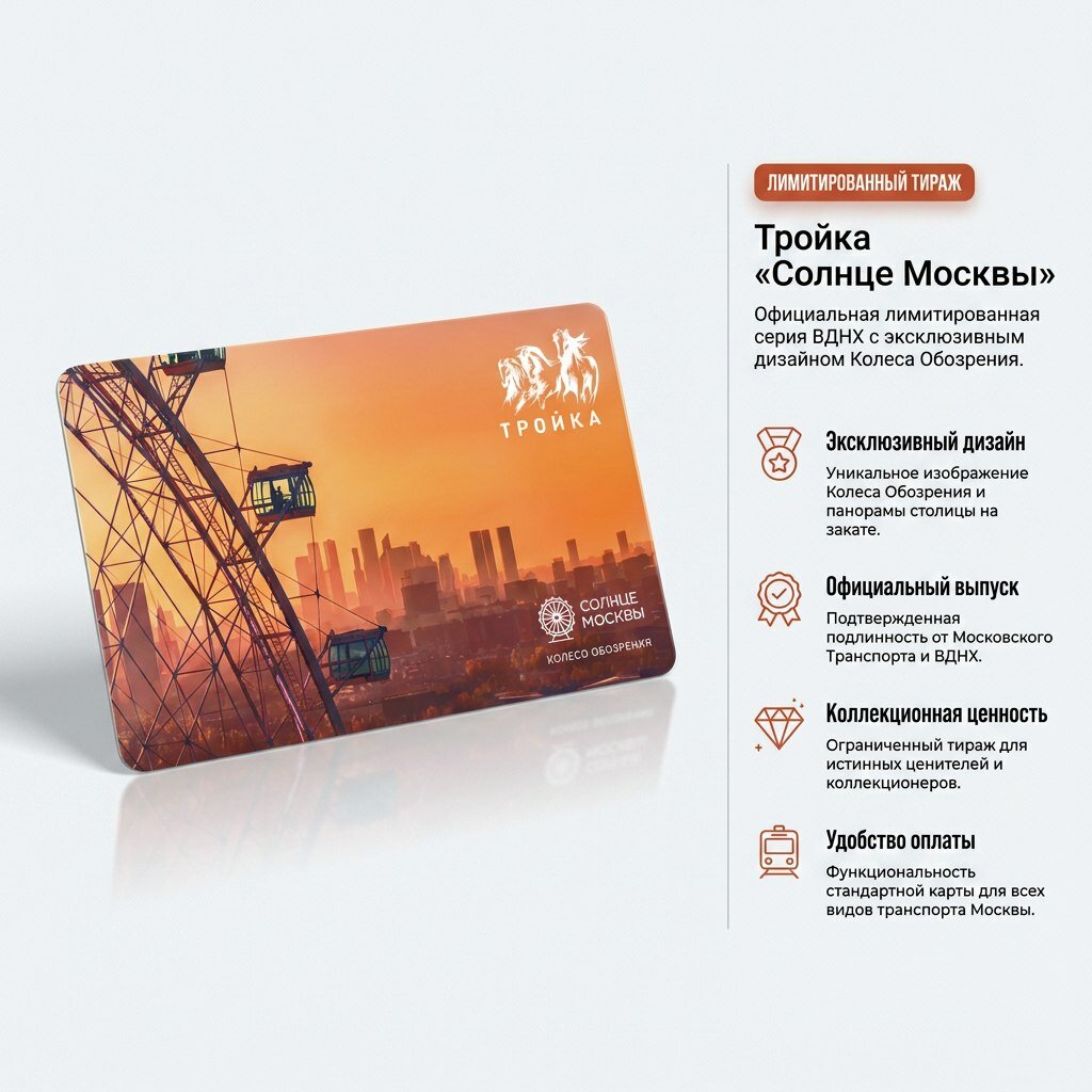 Коллекционная транспортная карта Тройка - Колесо обозрения "Солнце Москвы" ВДНХ. 2026, пластик