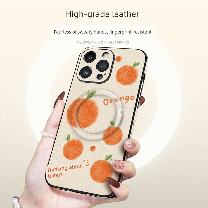IPhone 16 Pro Магнитный чехол с полным покрытием камеры, ударопрочный и водостойкий, премиум вегановая кожа в водяном