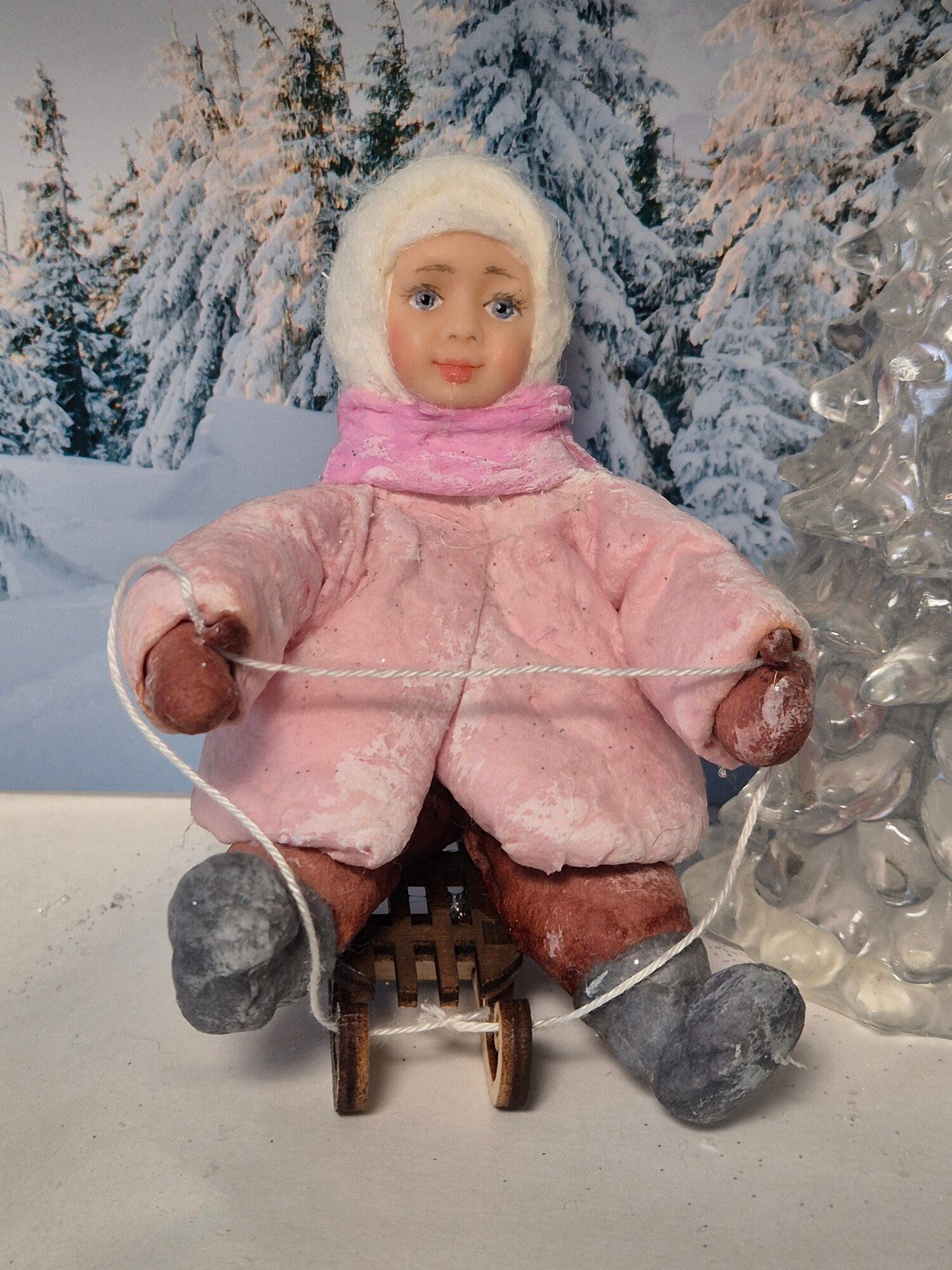 Ёлочная игрушка Affavatta, "на санках", 12см, ручная роспись