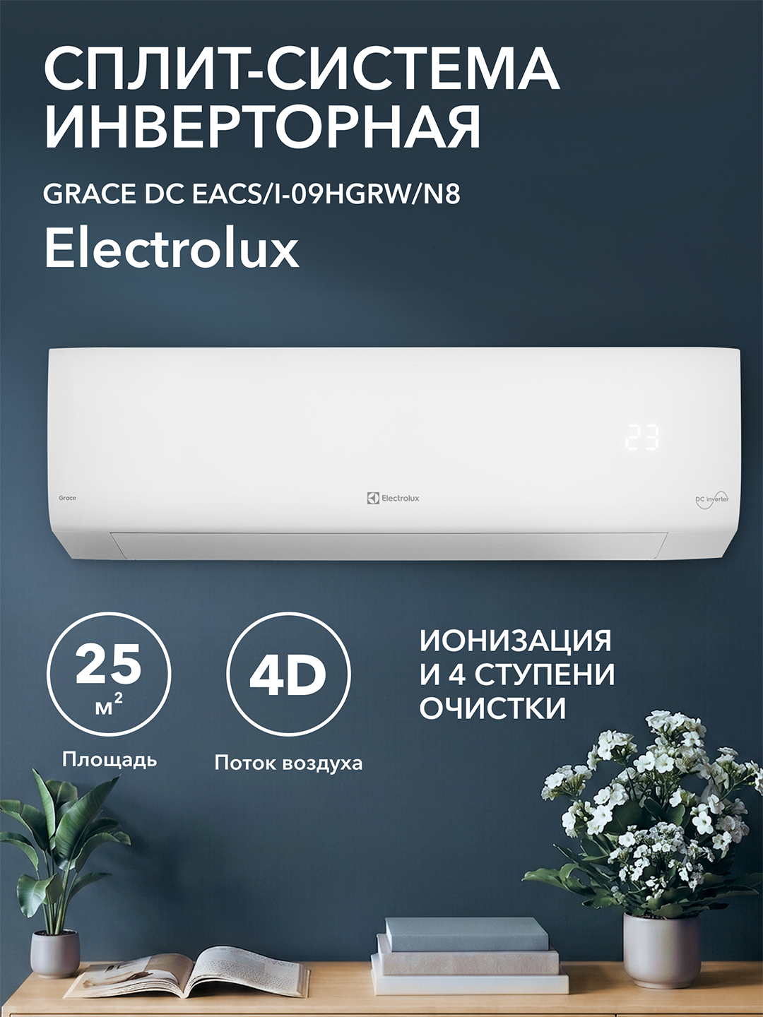Сплит-система инверторного типа Electrolux Grace DC EACS/I-09HGRW/N8 комплект