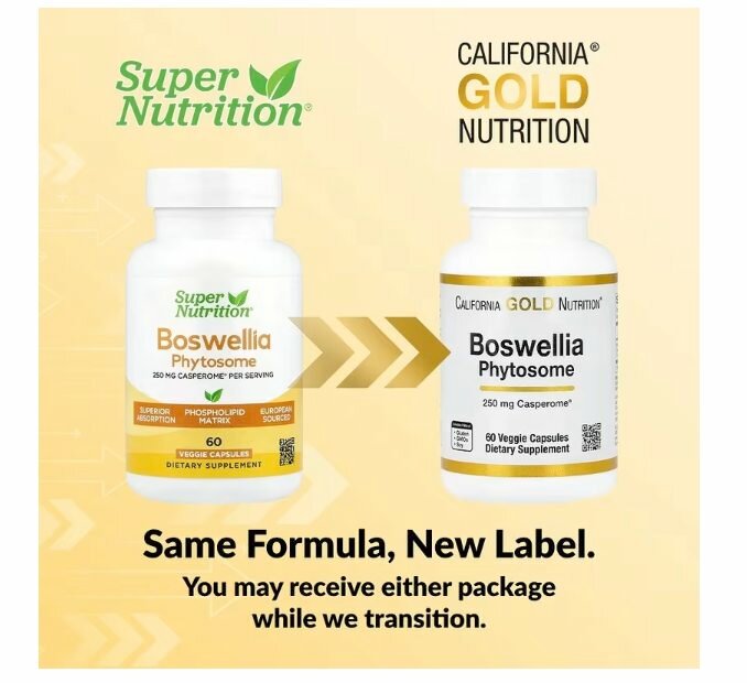 California Gold Nutrition, Boswellia Phytosome, фитосома босвеллии пильчатой с подсолнечным лецитином, 250 мг, 60 растительных капсул