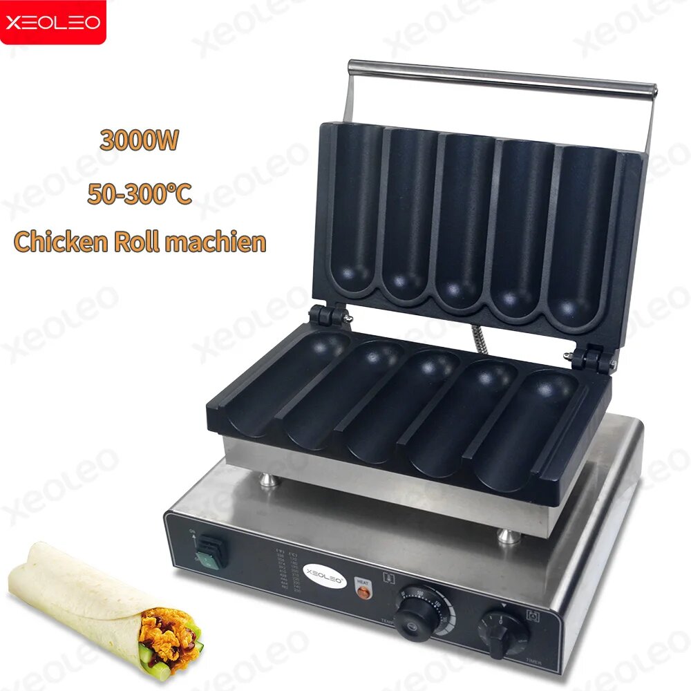 XEOLEO Electric 5PCS Приготовитель мексиканских куриных роллов 3000W Машина для вращения куриных роллов Наливная машина для лепёшек с антиприhesiveным покрытием