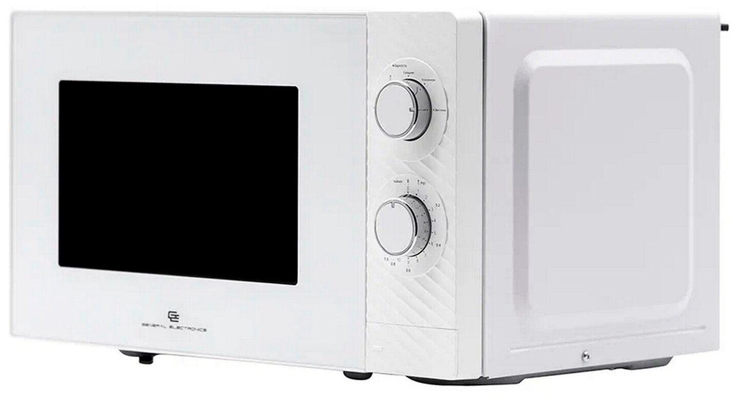 Микроволновая печь General Electronics GE MS120W белая, 20 л, 700 Вт, переключатели — поворотный механизм