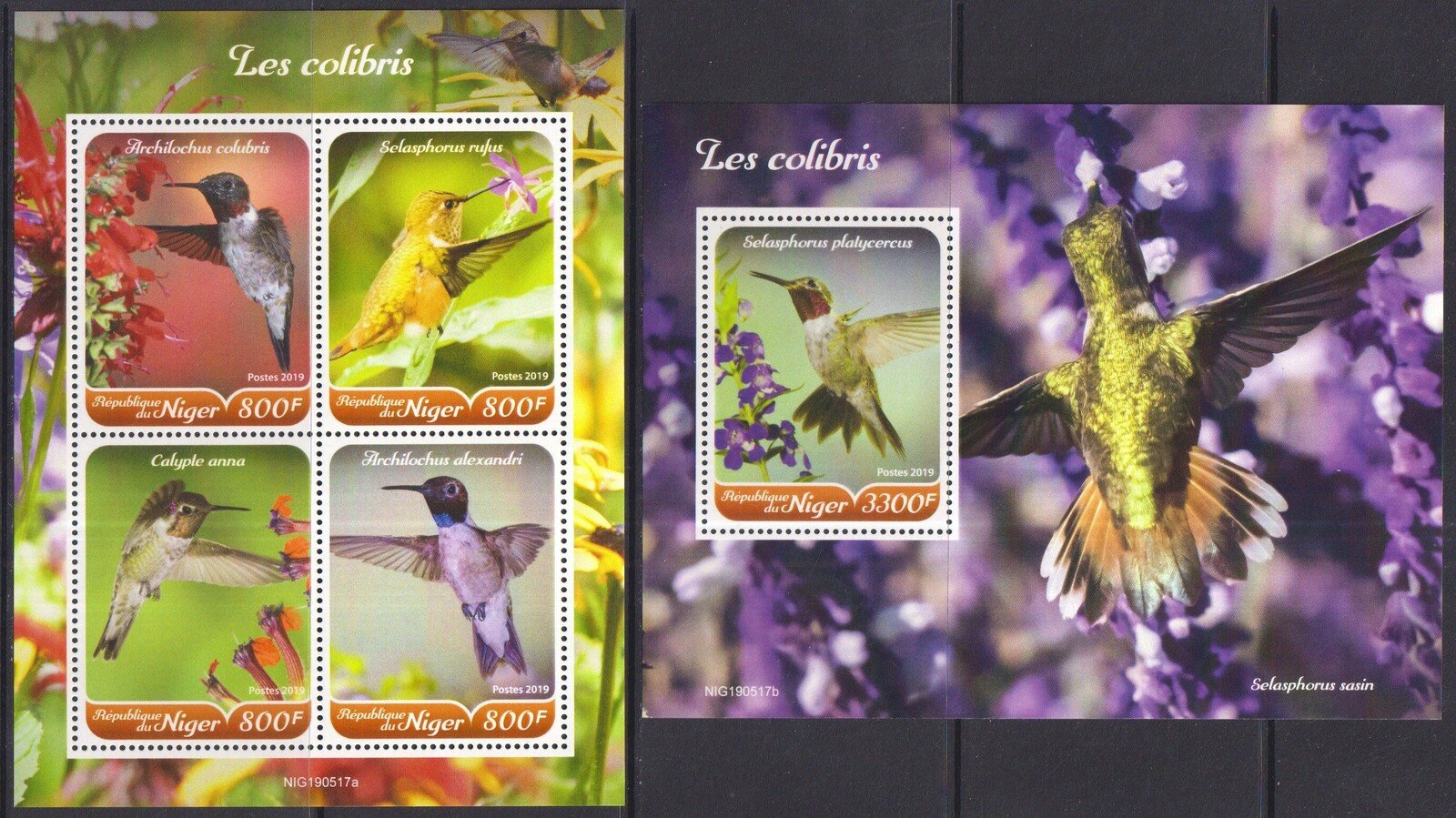 Марки 2019 год Нигер Колибри Птицы Фауна #6886-6889+Bl1066 Mnh