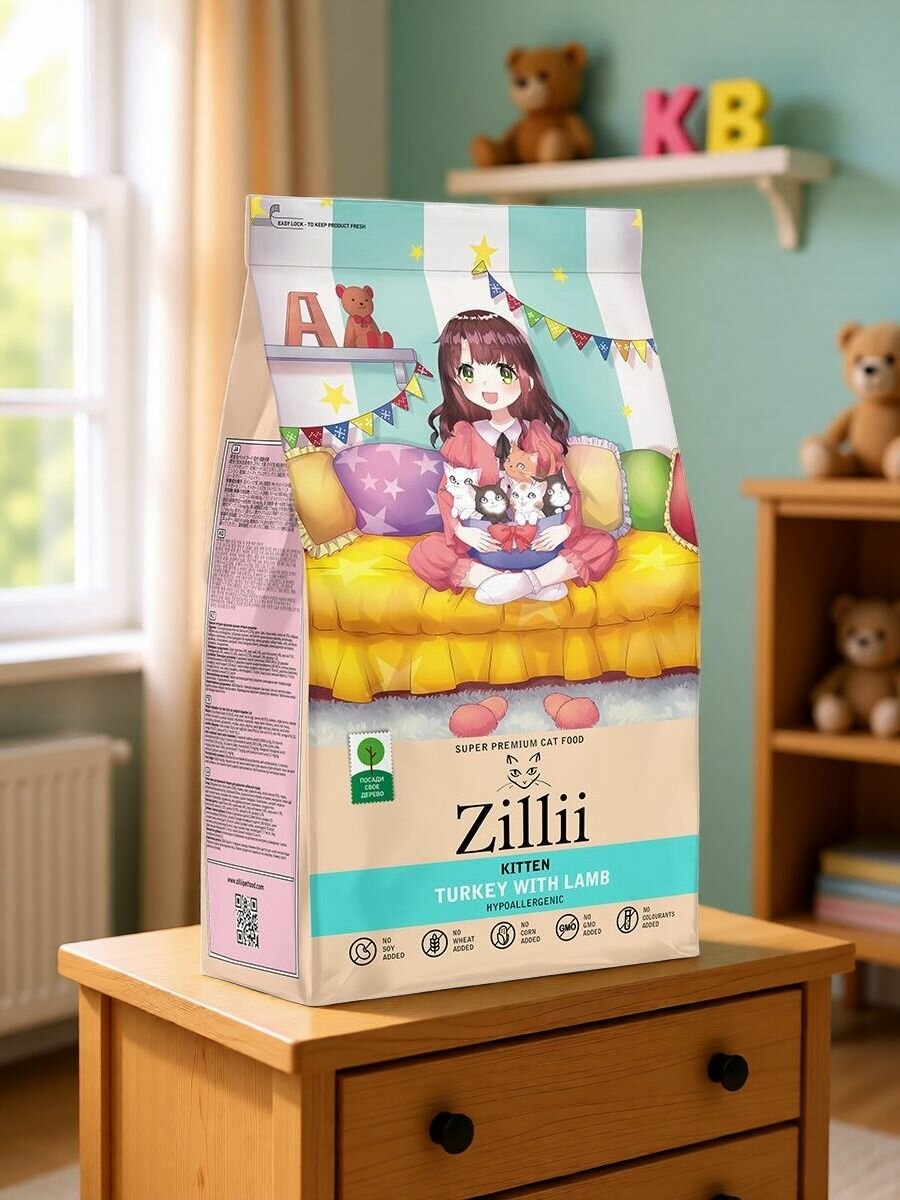 Корм для котят сухой 2 кг гипоаллергенный ZILLII (Зилли) Kitten Индейка с Ягнёнком