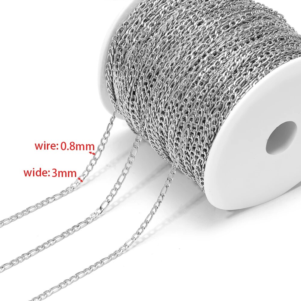 Кубинские цепи из нержавеющей стали Oklayn золотого цвета 2 м Белый, Steel color 3mm