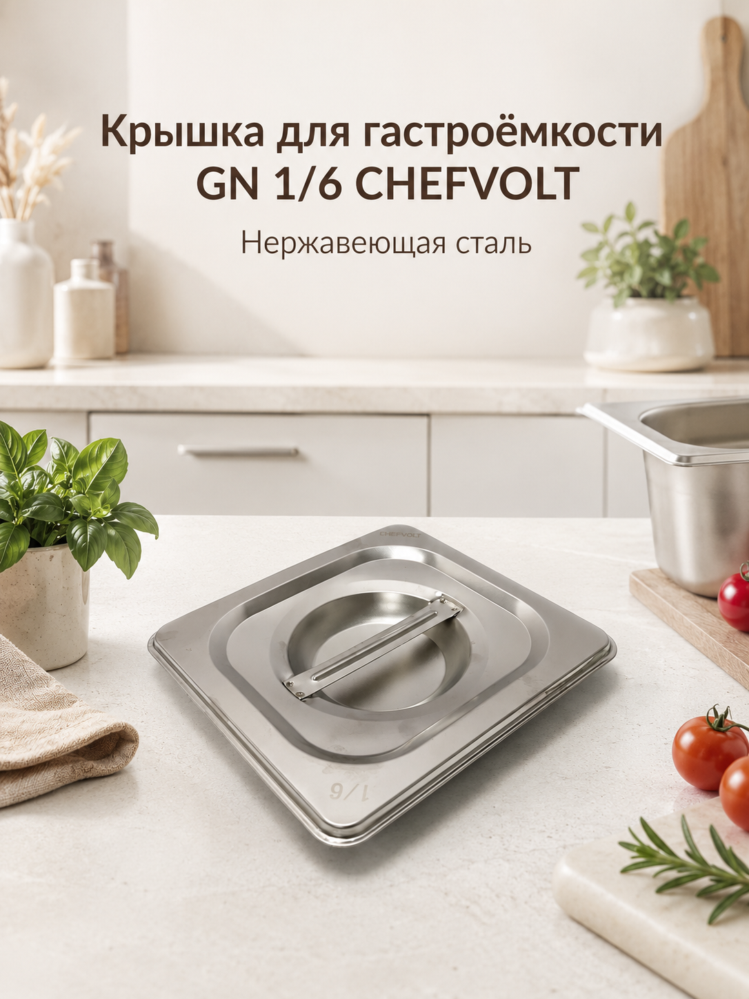 Крышка для гастроемкости GN 1/6, нержавеющая сталь CHEFVOLT