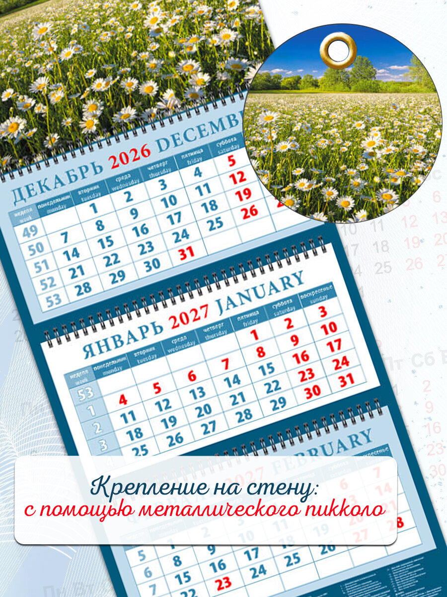 Календарь квартальный 2027 год "Чудесный луг с ромашками и колокольчиками"