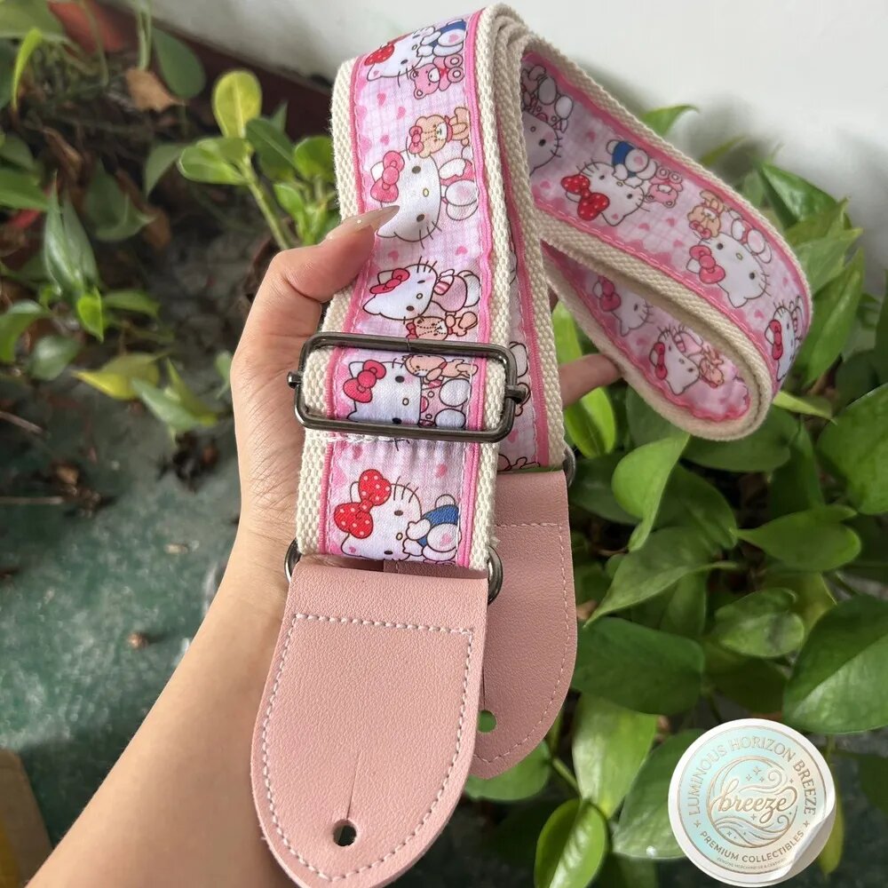 Ремень для гитары с металлической пряжкой и принтом Hello Kitty: универсальный, регулируемый, хлопковый