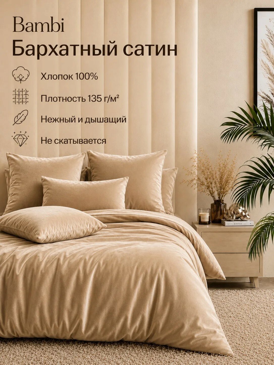Постельное белье Candies "Бархатный сатин", с простыней на резинке 160*200, двуспальное, 100% хлопок