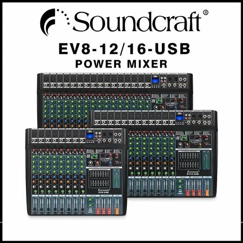 Soundcraft EV8-USB 8-канальный миксер с 24 цифровыми эффектами, поддержка USB, Bluetooth