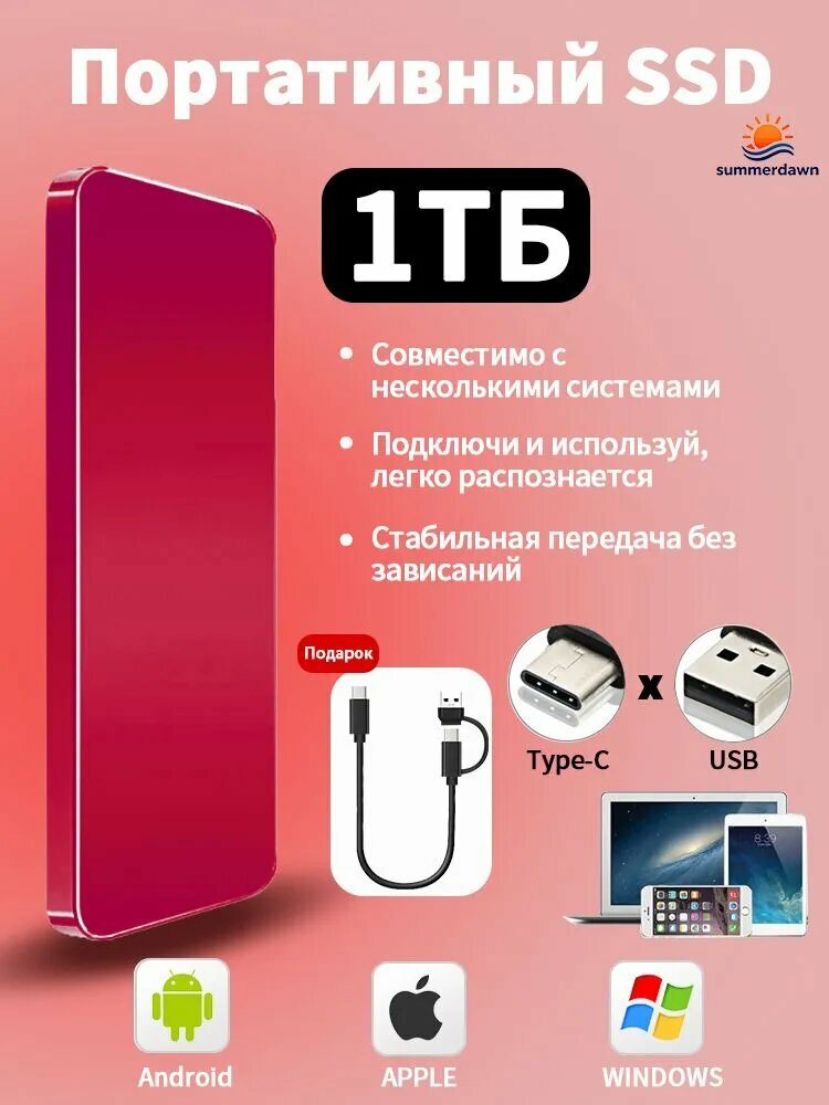 Summerdawn 1 ТБ Внешний жесткий диск 15dai-SSD-1TB (15dai), Металл, красный