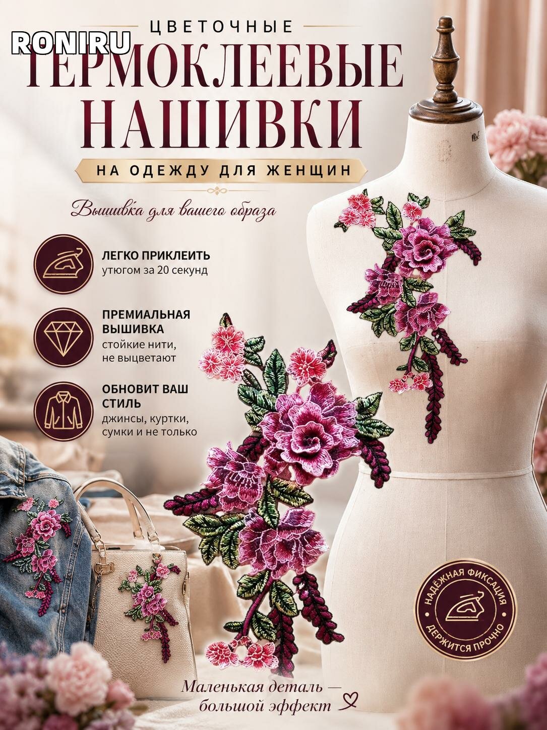 Цветочные термоклеевые нашивки на одежду для женщин — вышитые нашивки для джинсов, курток и сумок для образа