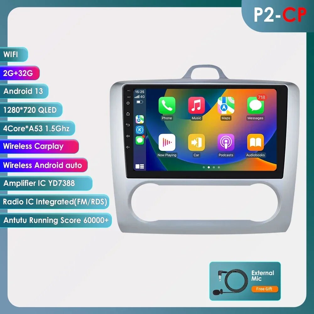 Автомобильный радиоприемник 2din Android для Ford Focus Exi MT AT 2004-2011, P2-CP (2G 32G) S