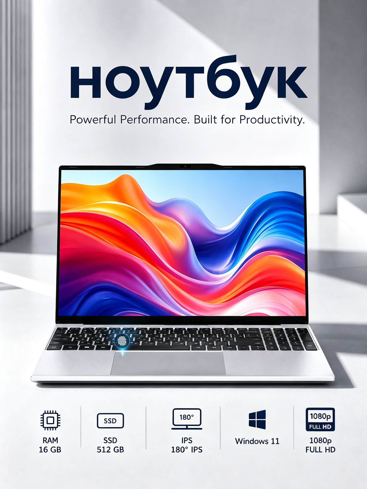 Ноутбук для работы и учебы 15.6 IPS 180°, 16ГБ RAM, SSD 512ГБ, Intel Gold 6500Y, Windows 11 PRO