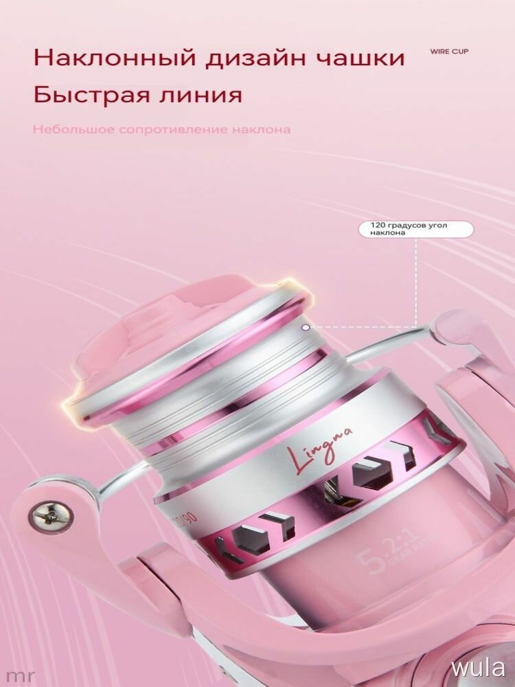 Ротор для рыбалки HD 1500S 3+1BB 221г 5.2:1 0.14/160 0.18/120 0.20/90 розовый для морской рыбалки — фото 1