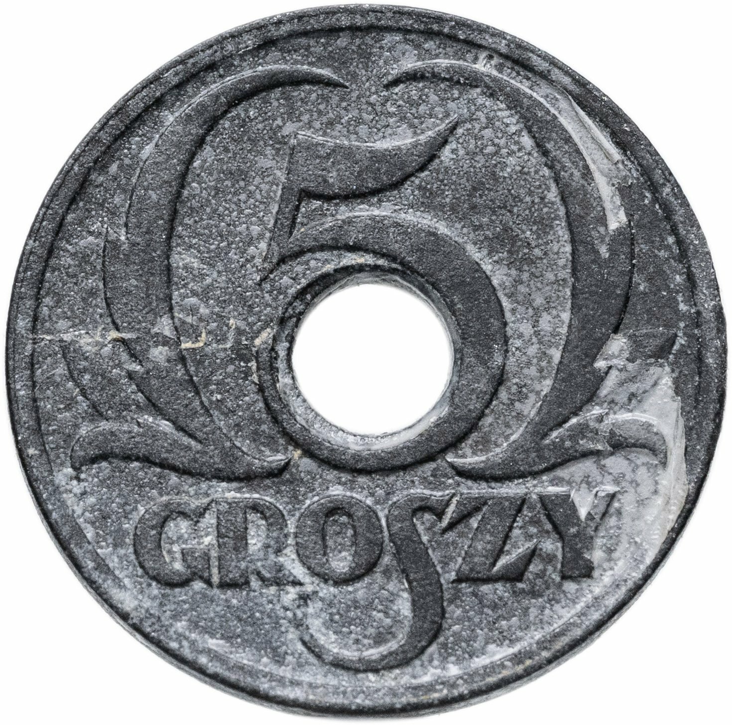 Польша 5 грошей groszy 1939, Цинк, в сохранности VF-XF