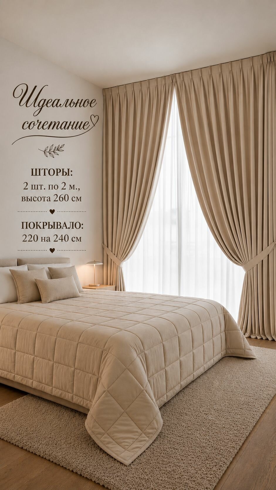 Комплект штор и покрывало. шторы 2 шт. по 2 м. и высота 260 см и покрывало 220 на 240 см