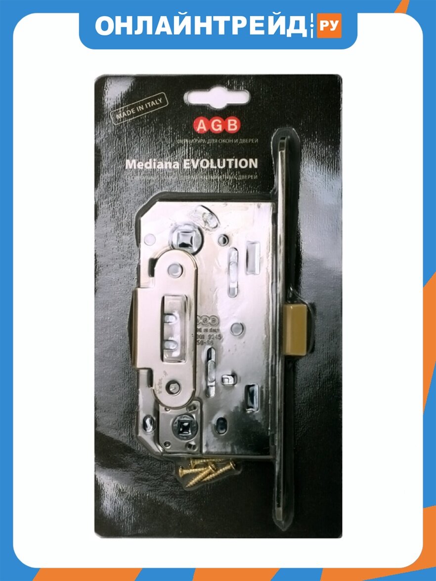 Замок межкомнатный бесшумный Agb MEDIANA EVOLUTION WC+отв. планка, мат. хром (B01102.50.34.567)