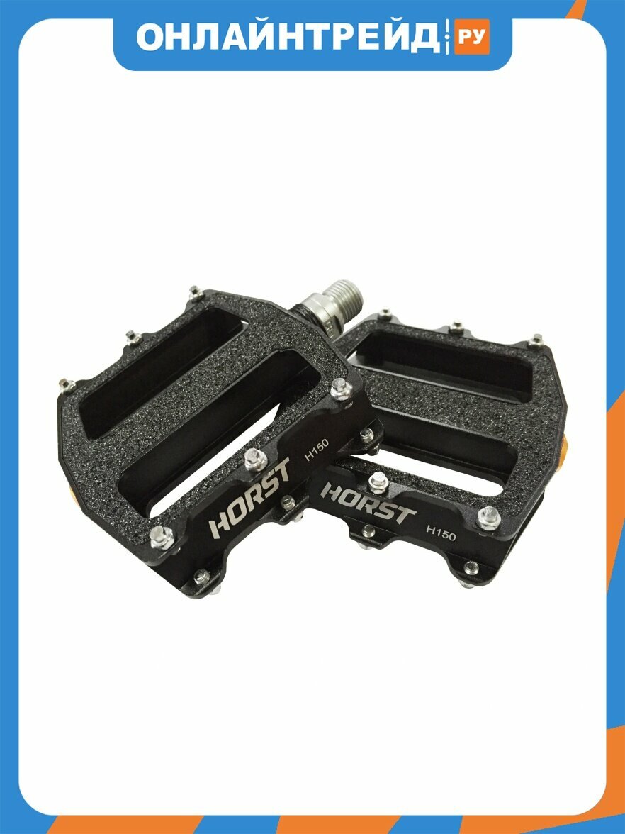 Педали для велосипеда Horst 00-170824 алюм. H150 широкие ось Cr-Mo с 3-мя герм. промподш. со шкуркой, 90*105*18мм, 375г черные