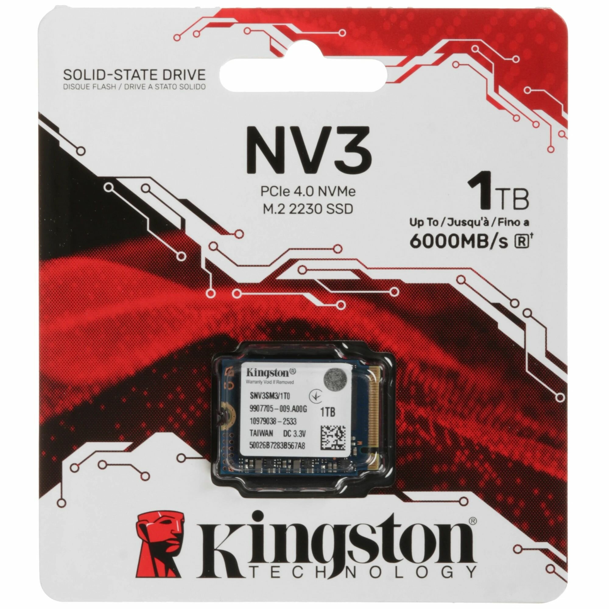 1 ТБ M.2 NVMe накопитель Kingston NV3 (SNV3SM3/1T0) - PCI-E 4.0, чтение - 6000 МБ/с, запись - 4000 МБ/c, TBW - 320