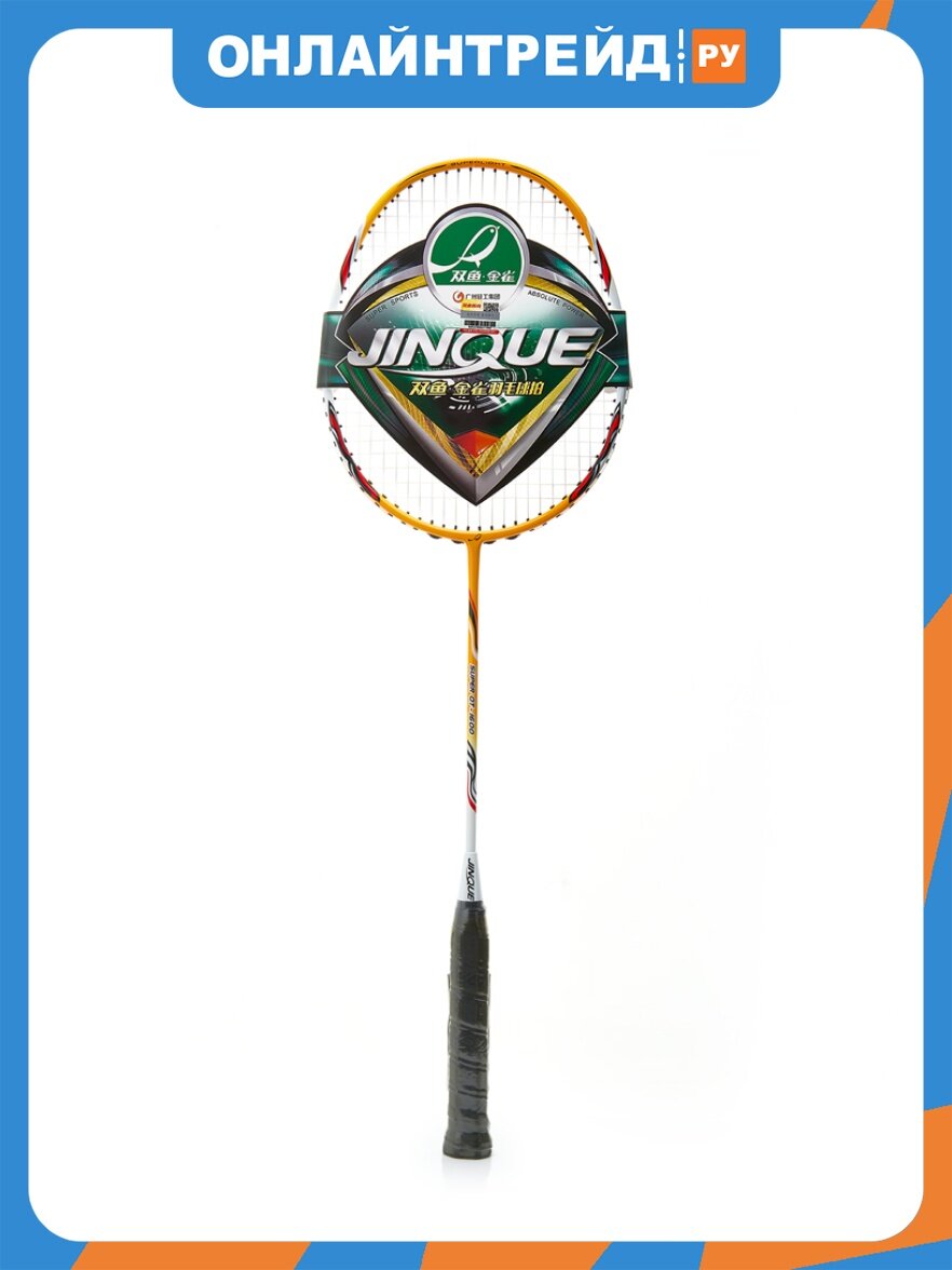 Ракетка для бадминтона Double Fish JINQUE QT-1600, для продвинутых, карбон со струнами, литая, оранжевый