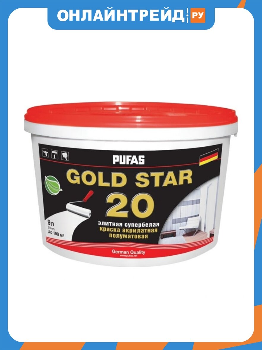 Краска акрилатная Пуфас GOLD STAR 20 полумат. Основа А мороз. (0,9л=1,1кг)