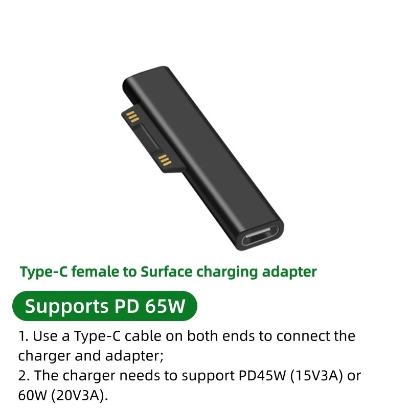 Адаптер Type-C для Surface, PD 65W, черный