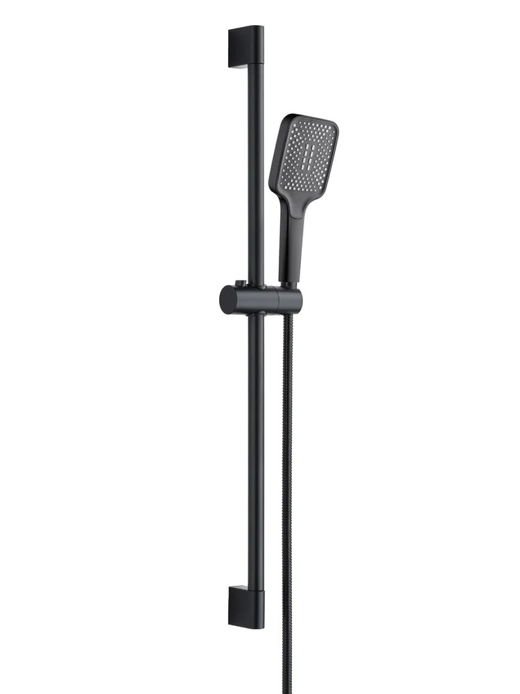 Душевой гарнитур Orange O-Shower OS814b черный, матовый, из нержавеющей стали, лейка для душа со шлангом и штангой, с функцией экономии воды