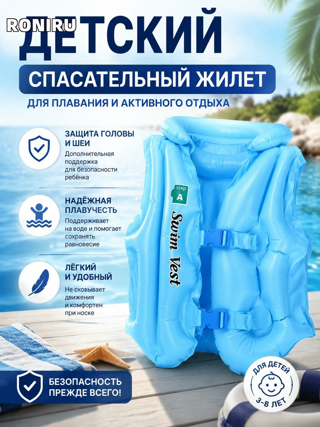 Детский спасательный жилет для плавания и активного отдыха с защитой головы и шеи, удобный и безопасный для детей