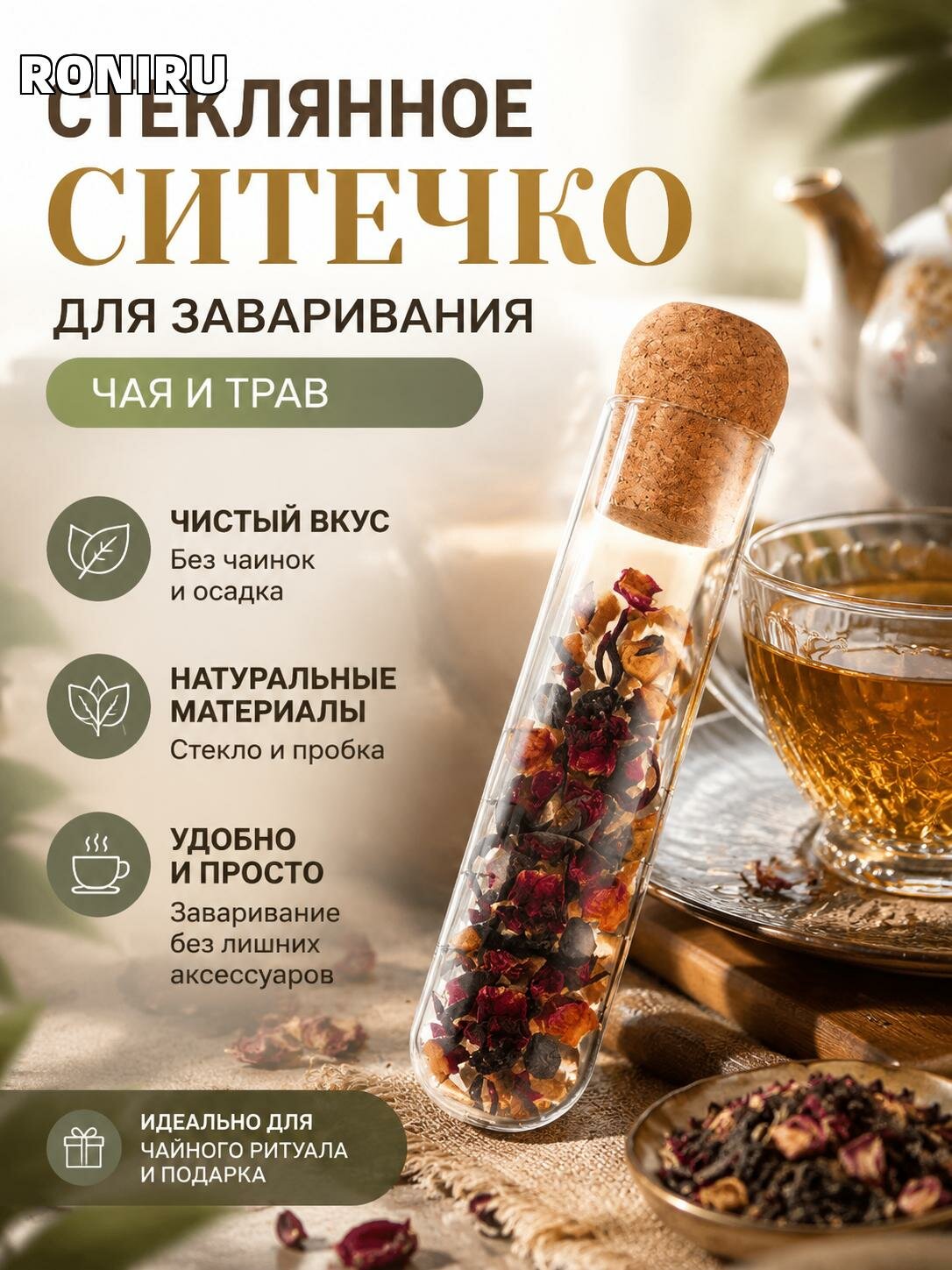 Стеклянное ситечко для заваривания чая и трав — удобный фильтр для чашки, для чистого ароматного напитка и чайного ритуала