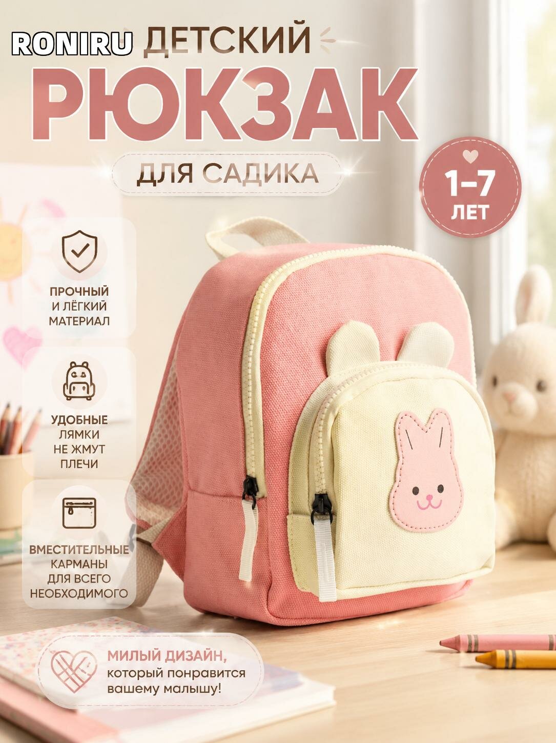 Детский рюкзак для садика с ярким рисунком — дошкольный рюкзачок с удобными лямками и карманами в садик