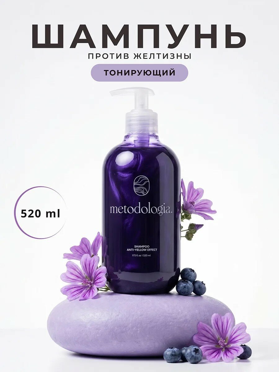 Шампунь тонирующий против желтизны 520 мл Metodologia Anti-Yellow Effect ежевика И пряный лавр. Холодный блонд. Натуральный. Профессиональный оттеночный, основной уход, восстановление, для блондинок