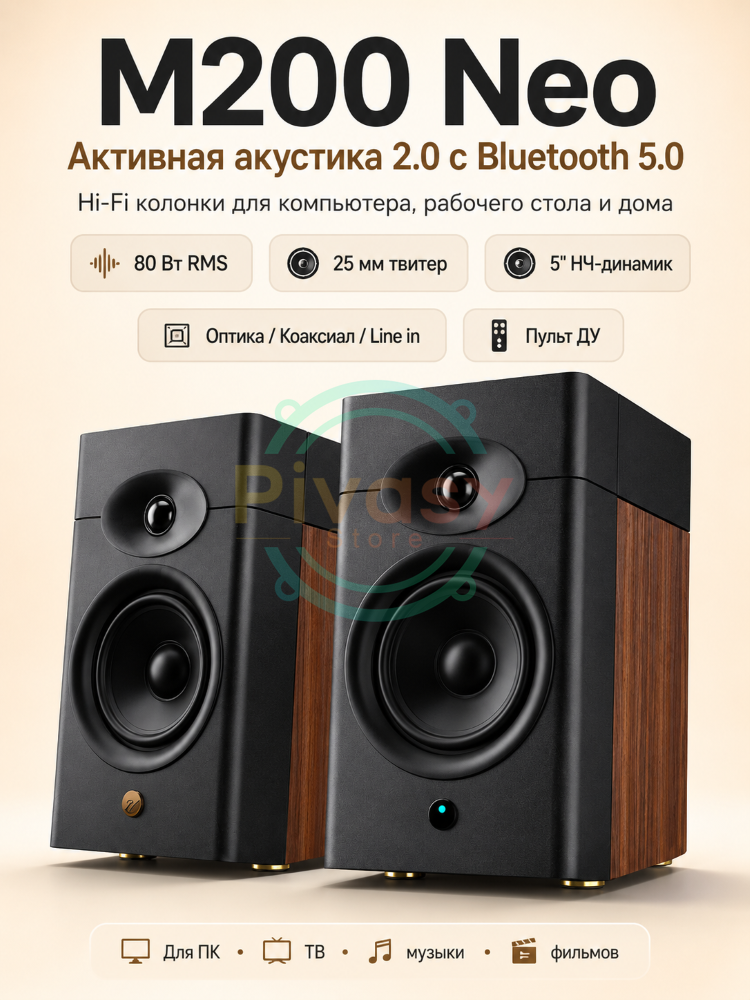 Колонка для книжных полок с Bluetooth 5.0, оптический коаксиальный вход, 80 Вт для дома