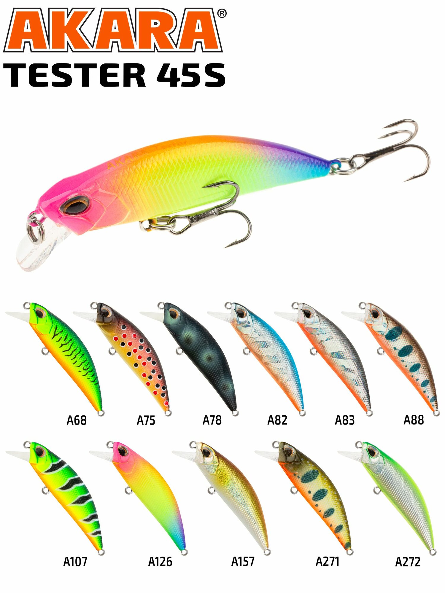 Воблер твичинговый, тонущий на форель, жереха, окуня Akara Tester 45S 3,7 гр. A156
