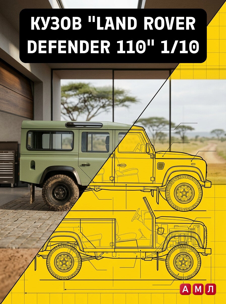 Проект чертеж Кузов Land Rover Defender 110 в масштабе 1/10 Ленд Ровер Дефендер из пластика для радиоуправляемых моделей р/у своими руками - скачать и распечатать чертежи с размерами, пошаговая и поэтапная схема сборки