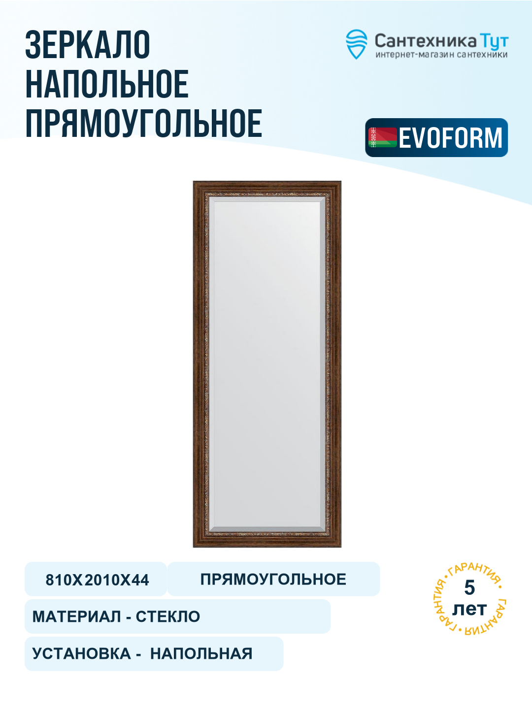 Зеркало Evoform Exclusive Floor 201х81 BY 6119 с фацетом в багетной раме - Римская бронза 88 мм