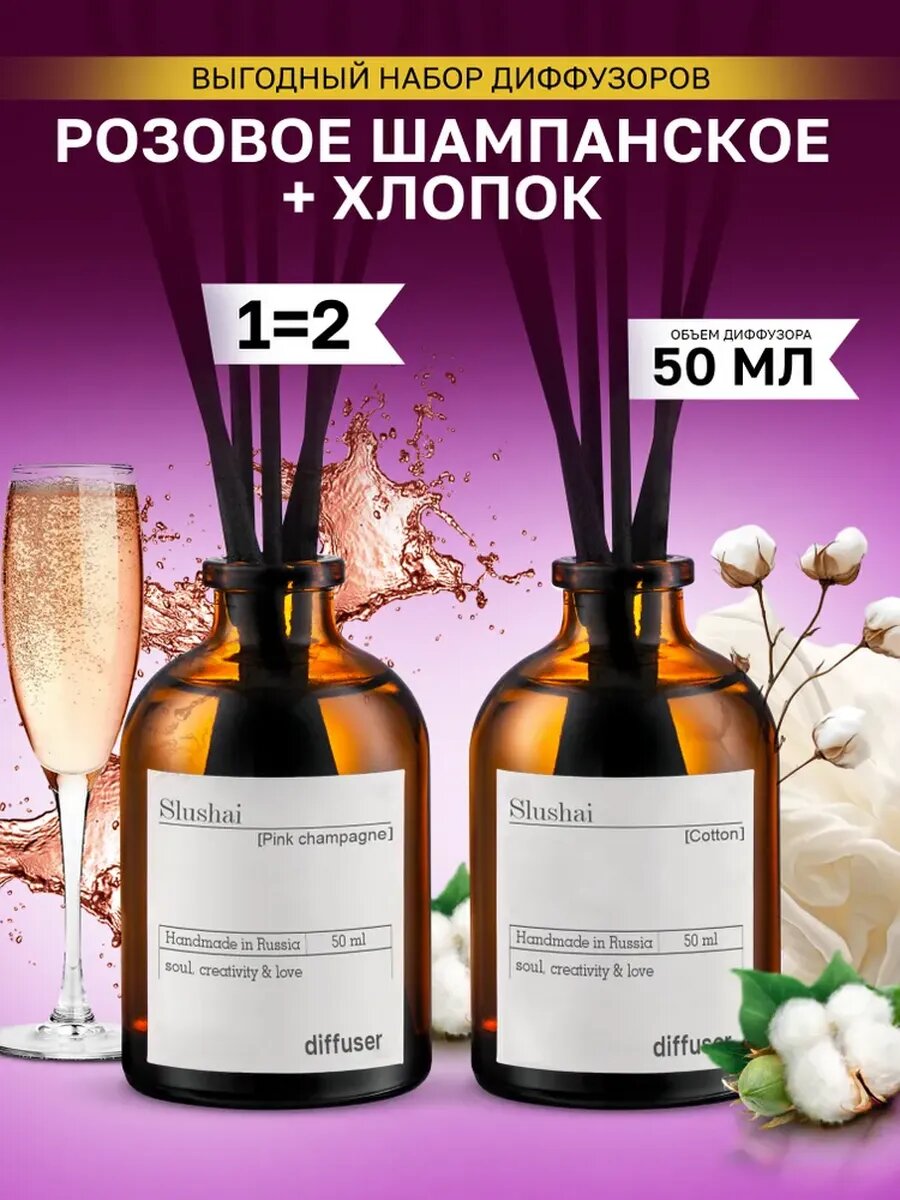 Набор ароматических диффузоров Хлопок + Розовое шампанское