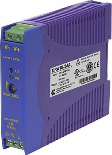 CHINFA DRA18-24A AC-DC сетевой преобразователь P вых 18 Вт, Выход 24 В, U1 22.6.28.8 В, I1 до 750 мА, Стабилиза, 1шт