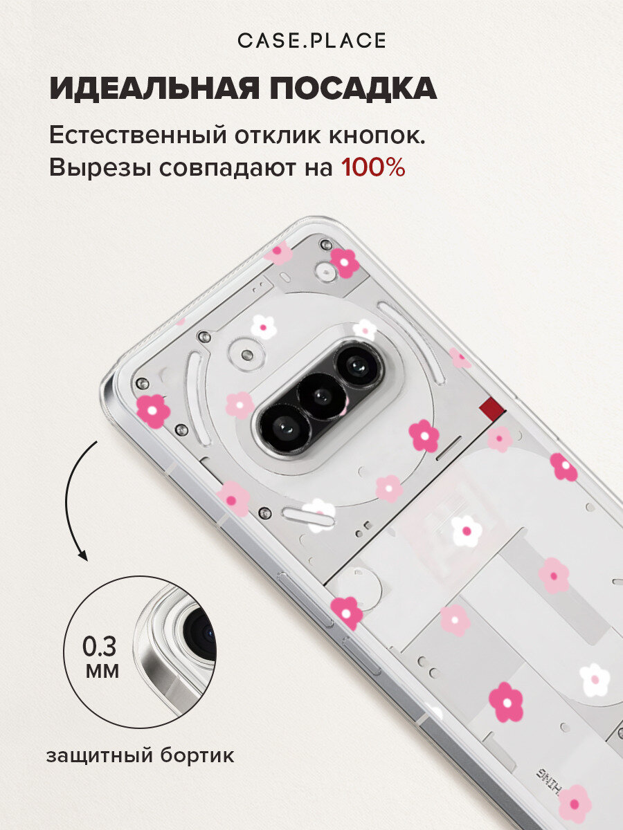 Чехол на Nothing Phone 3a / Нотинг Фон 3а с принтом "Весенние цветочки рисунок", прозрачный — фото 1